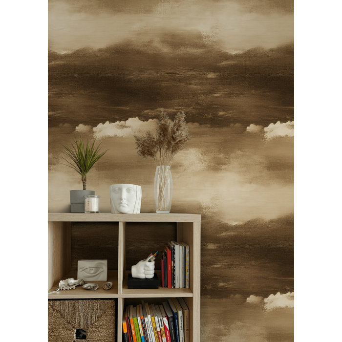 Charlton Home® Sepia Cloud Wallpaper Dramatic Sky Mural Vintage Style Abstract Storm Clouds Wall ...
